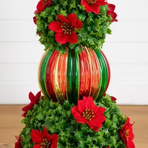 NEARLY NATURAL 3' Pre Lit Artificial Christmas Ornament Holly Berry Topiary Tree