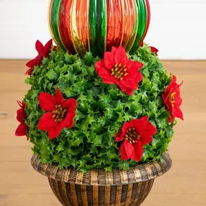 NEARLY NATURAL 3' Pre Lit Artificial Christmas Ornament Holly Berry Topiary Tree