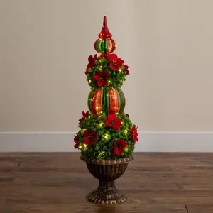 NEARLY NATURAL 3' Pre Lit Artificial Christmas Ornament Holly Berry Topiary Tree