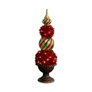 NEARLY NATURAL 3' Pre Lit Artificial Christmas Poinsettia Topiary Tree - Red