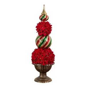NEARLY NATURAL 3' Pre Lit Artificial Christmas Poinsettia Topiary Tree