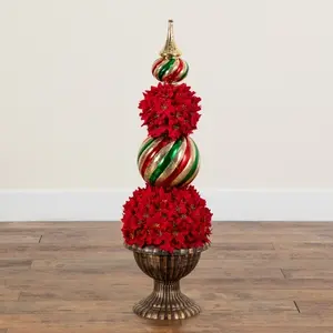 NEARLY NATURAL 3' Pre Lit Artificial Christmas Poinsettia Topiary Tree