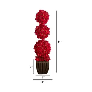 NEARLY NATURAL 31' Pre Lit Artificial Poinsettia Triple Ball Topiary Tree
