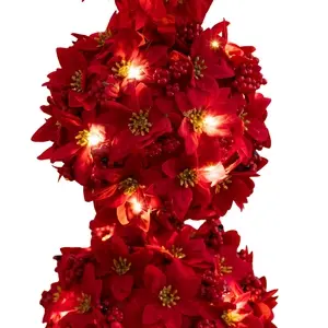 NEARLY NATURAL 31' Pre Lit Artificial Poinsettia Triple Ball Topiary Tree