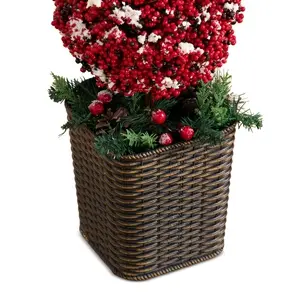 NEARLY NATURAL 31' Pre Lit Artificial Snowed Holly Berry Triple Ball Topiary Tree
