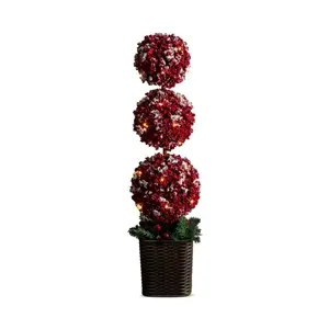 NEARLY NATURAL 31' Pre Lit Artificial Snowed Holly Berry Triple Ball Topiary Tree