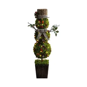 NEARLY NATURAL 42 Pre Lit Artificial Christmas Boxwood Snowman Topiary Tree - Green