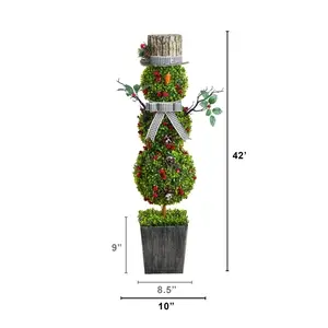 NEARLY NATURAL 42 Pre Lit Artificial Christmas Boxwood Snowman Topiary Tree