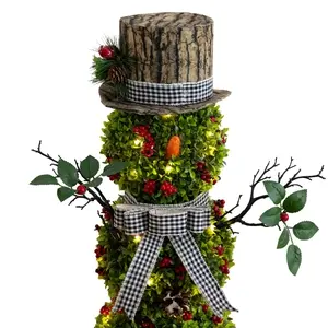 NEARLY NATURAL 42 Pre Lit Artificial Christmas Boxwood Snowman Topiary Tree