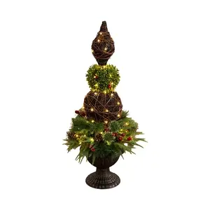 NEARLY NATURAL 3' Pre Lit Artificial Finial Boxwood Ornament Mixed Pine Topiary - Green