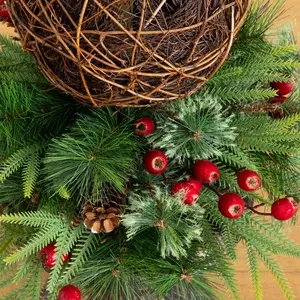 NEARLY NATURAL 3' Pre Lit Artificial Finial Boxwood Ornament Mixed Pine Topiary