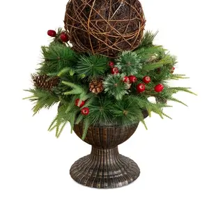 NEARLY NATURAL 3' Pre Lit Artificial Finial Boxwood Ornament Mixed Pine Topiary