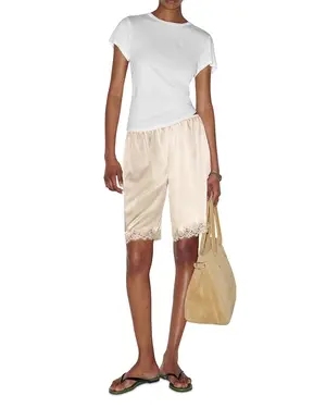 REFORMATION Clara Silk Bermuda Shorts - Almond