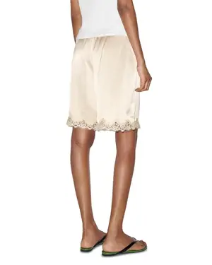 REFORMATION Clara Silk Bermuda Shorts - Almond
