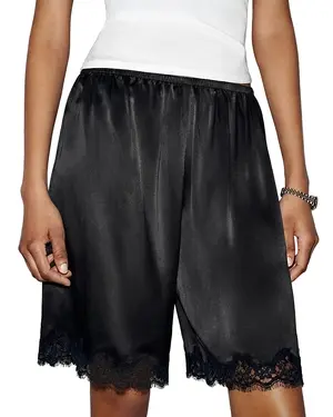 REFORMATION Clara Silk Bermuda Shorts - Black