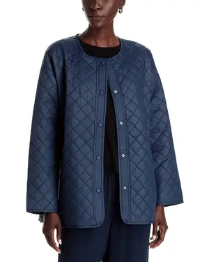 Eileen Fisher Nylon Round Neck Quilted Short Coat