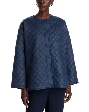 Eileen Fisher Nylon Round Neck Quilted Short Coat