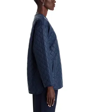 Eileen Fisher Nylon Round Neck Quilted Short Coat