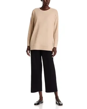 Eileen Fisher Cotton Crewneck Long Sleeve Tunic - Wheat