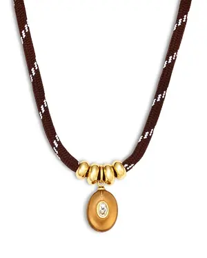 Aqua Crystal & Stone Cord Pendant Necklace, 16-18 Exclusive - Brown/gold