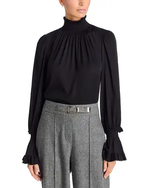 Kobi Halperin Maxine Silk Blend Smocked Trim Blouse - Black