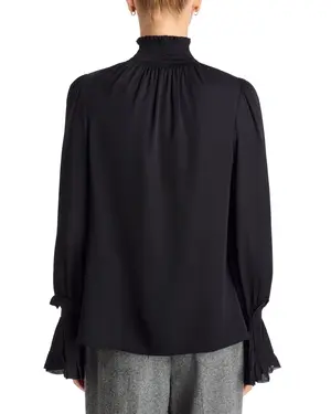 Kobi Halperin Maxine Silk Blend Smocked Trim Blouse - Black