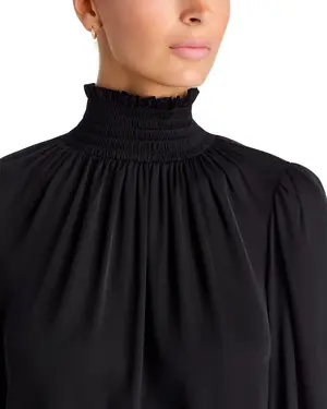 Kobi Halperin Maxine Silk Blend Smocked Trim Blouse - Black