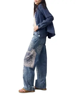 Free People Reverie Patchwork Cotton High Rise Jeans - Vintage