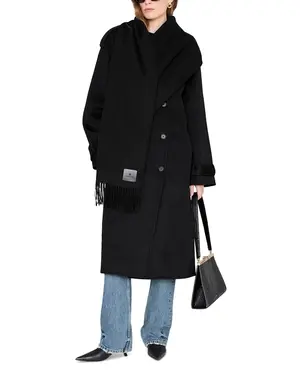 ANINE BING Augustina Fringed Wool Scarf - Black