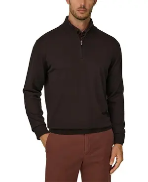 Boggi Milano Extrafine Merino Wool Quarter-zip Jumper Dark Brown