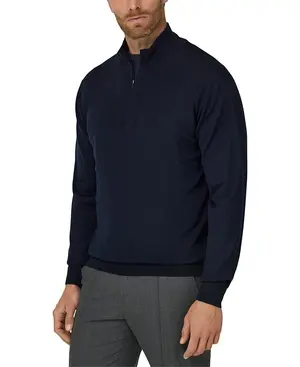 Boggi Milano Extrafine Merino Wool Quarter-zip Jumper - Navy Blue