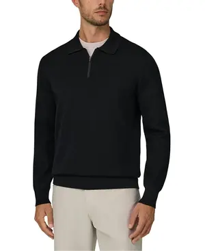 Boggi Milano Quarter-zip Wool Blend Wooltech Knitted Polo Shirt - Black