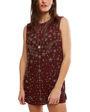 Free People Brighter Days Embellished Mini Dress - Chocolate