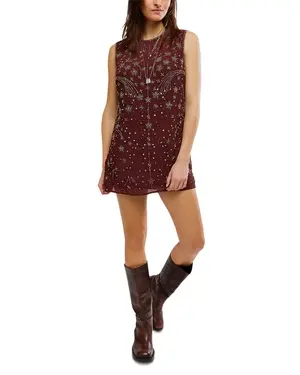 Free People Brighter Days Embellished Mini Dress - Chocolate