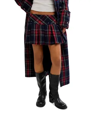 Free People London Calling Pleated Mini Kilt - Dark Combo