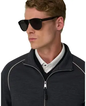 Boggi Milano Wool Blend Diagonal Full-zip Sweatshirt