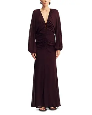 Shona Joy Amina Gathered Low Plunged Maxi Dress - Wine Tasting