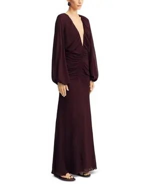 Shona Joy Amina Gathered Low Plunged Maxi Dress