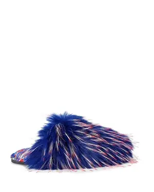 Kurt Geiger Kensington Faux Fur Slippers - Open Blue