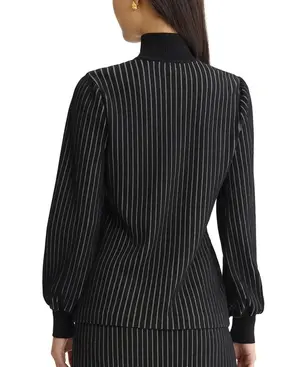 Ming Wang Mock Neck Floral Soft Ribbed Knit Top