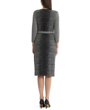 Ming Wang Monochrome Soft Knit Midi Wrap Dress