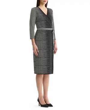 Ming Wang Monochrome Soft Knit Midi Wrap Dress