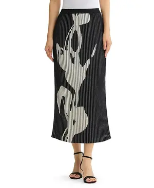 Ming Wang Straight Floral Soft Ribbed Knit Maxi Skirt