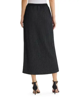Ming Wang Straight Floral Soft Ribbed Knit Maxi Skirt