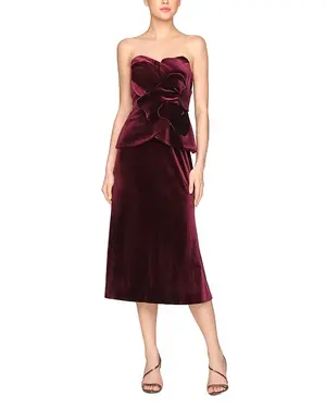 Theia Kelsey Sculpted Velvet Stretch Strapless Dress - Velvet Fig