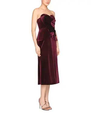 Theia Kelsey Sculpted Velvet Stretch Strapless Dress