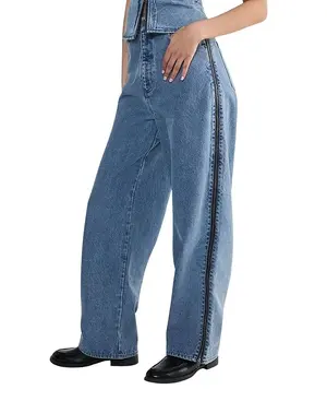 Nasty Gal Mid-wash Zip Seam Straight Leg Jeans