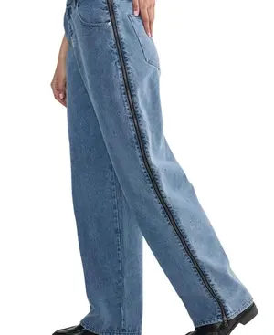Nasty Gal Mid-wash Zip Seam Straight Leg Jeans