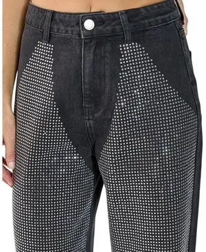 Nasty Gal Black Washed Diamante Chap Jeans
