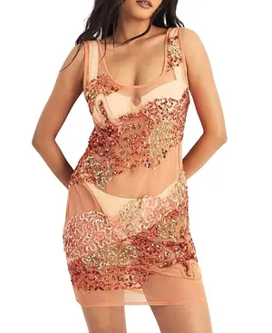 Nasty Gal Beaded Sheer Mini Beach Dress